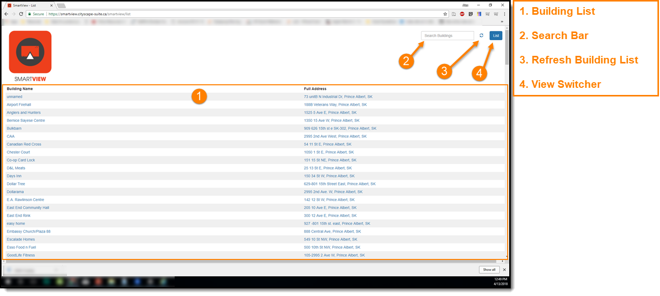 SmartView Building List